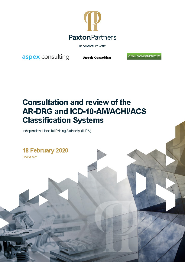 Consultation and review of the AR-DRG and ICD-10-AM/ACHI/ACS ...