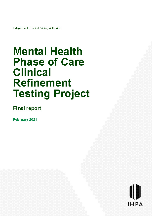 Mental Health Phase of Care Clinical Refinement Testing Project – Final ...