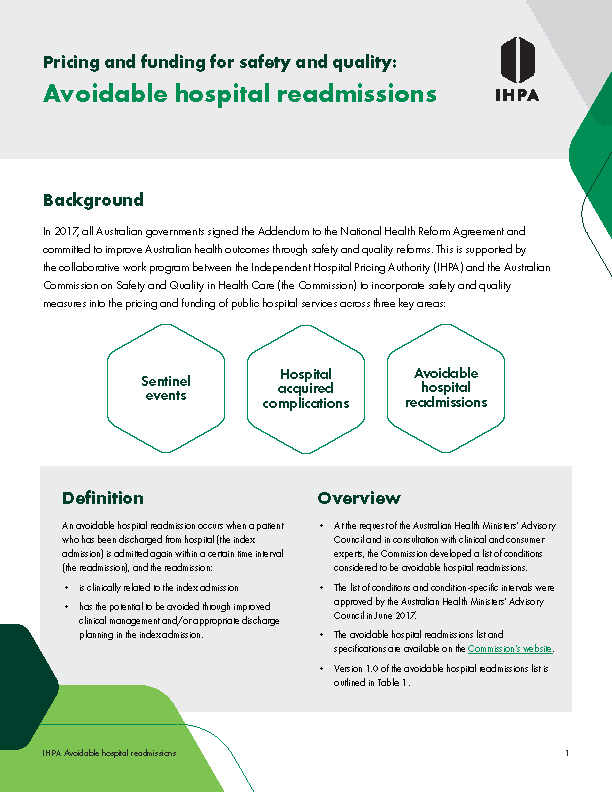 Pricing and Funding for Safety and Quality: Avoidable Hospital ...