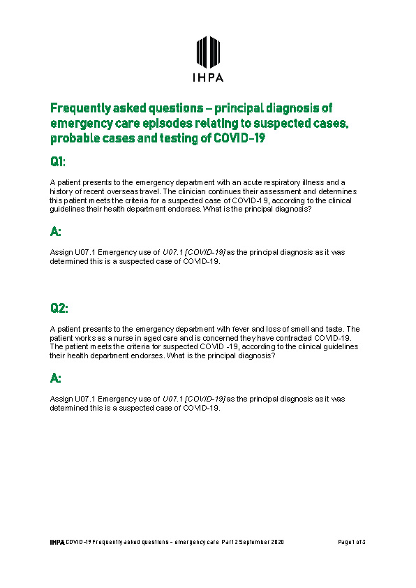 Emergency department care FAQs – Part 2 (Published 17 September 2020 ...