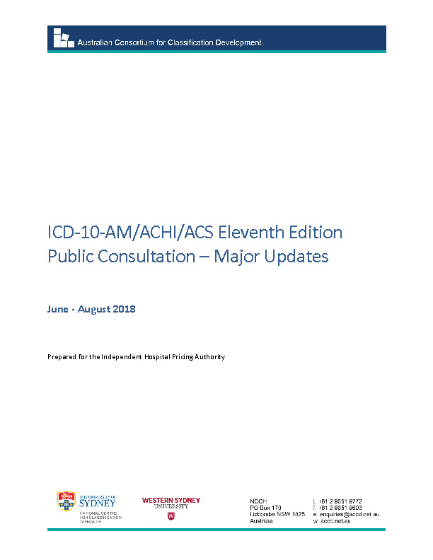 Consultation Paper On ICD 10 AM ACHI ACS Eleventh Edition Resources