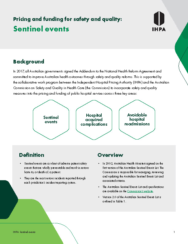 Pricing and Funding for Safety and Quality: Sentinel Events Fact Sheet ...